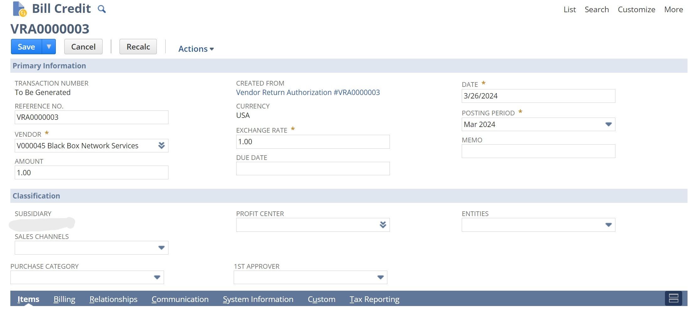 NetSuite Vendor Return Authorizations | SuiteRep