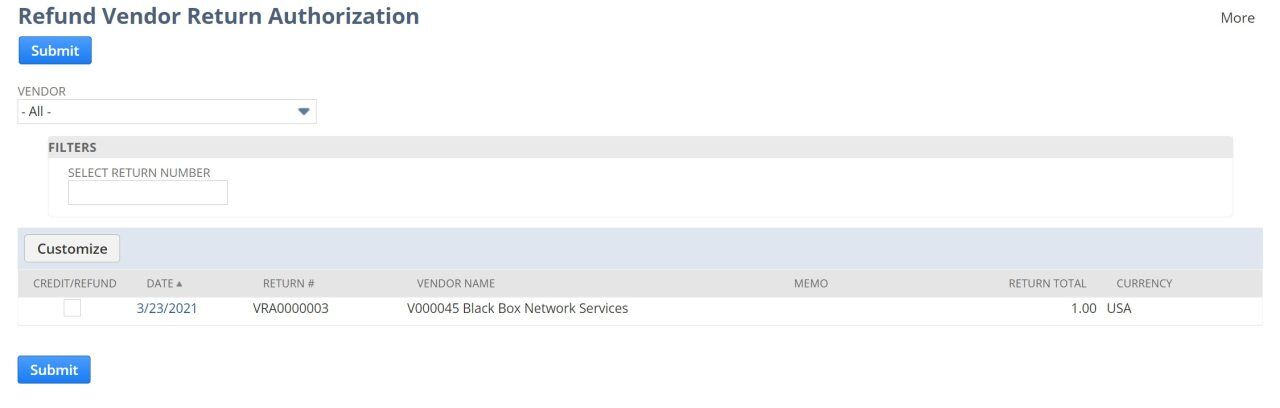 NetSuite Vendor Return Authorizations | SuiteRep