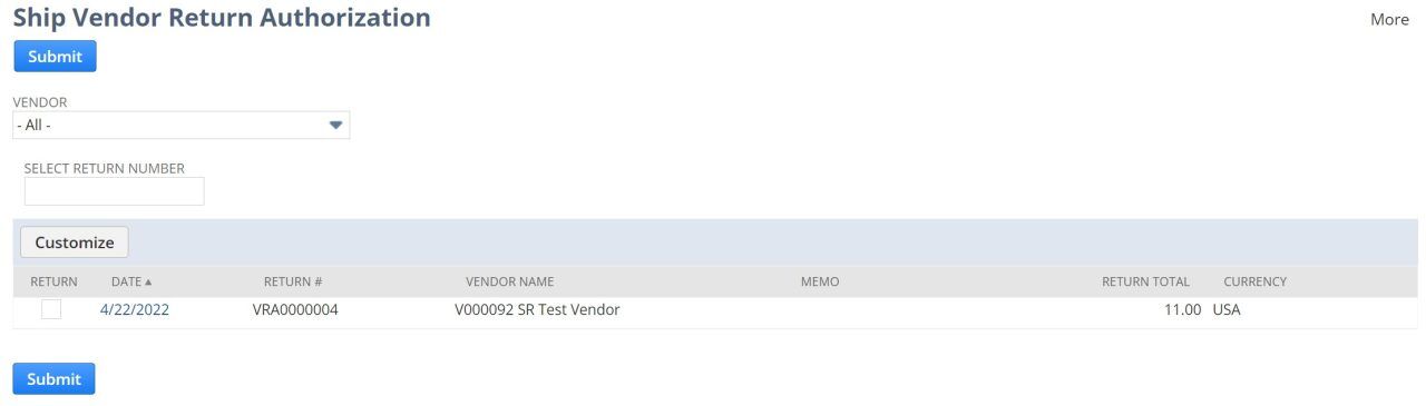 NetSuite Vendor Return Authorizations | SuiteRep